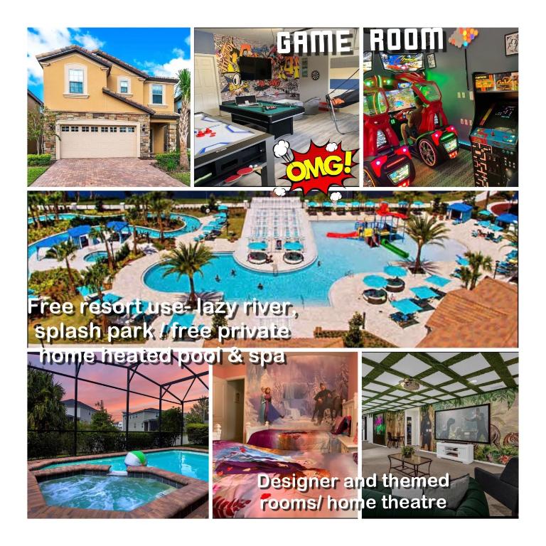 DISNEY VILLA Game rm, free heated Pool, Spa, Lazy rvr, BBQ, themed ...