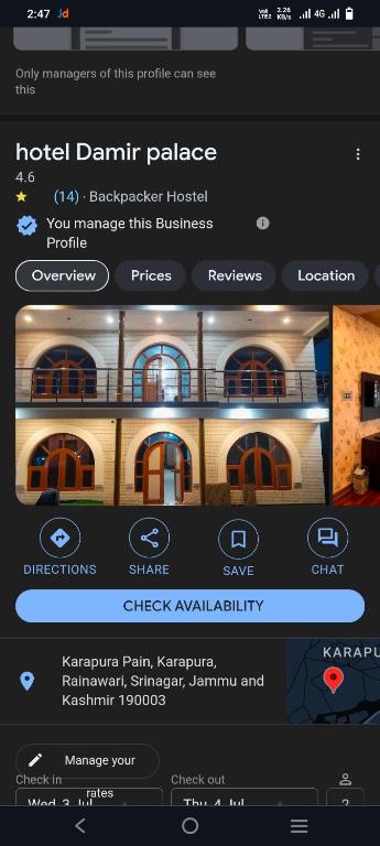 dameer palace, Srinagar (updated prices 2026)