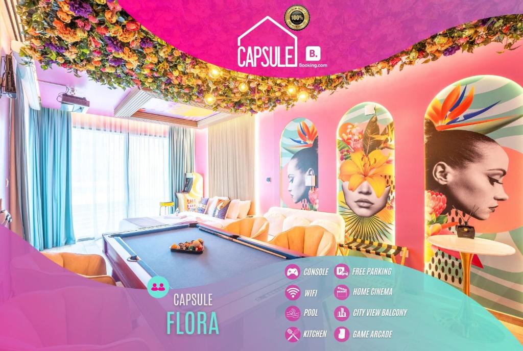 杜拜的Capsule Flora business bay view Burj Khalifa-pool table-game arcade-Projector-Playstation 5 ...