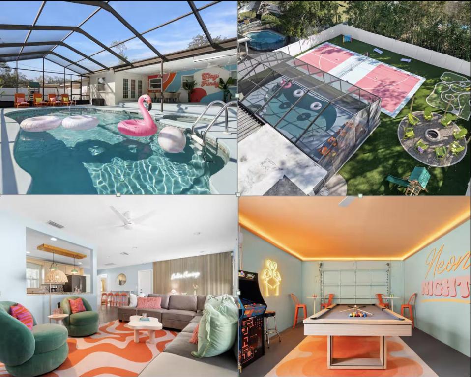 Electric Flamingo with Heated Pool, Pickleball, Mini Golf & Basketball ...