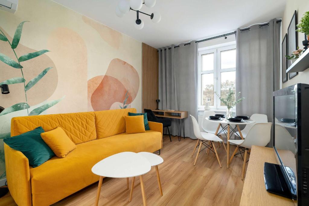 Yellow Apartment in Poznań with Air Conditioning and Desk for Remote ...