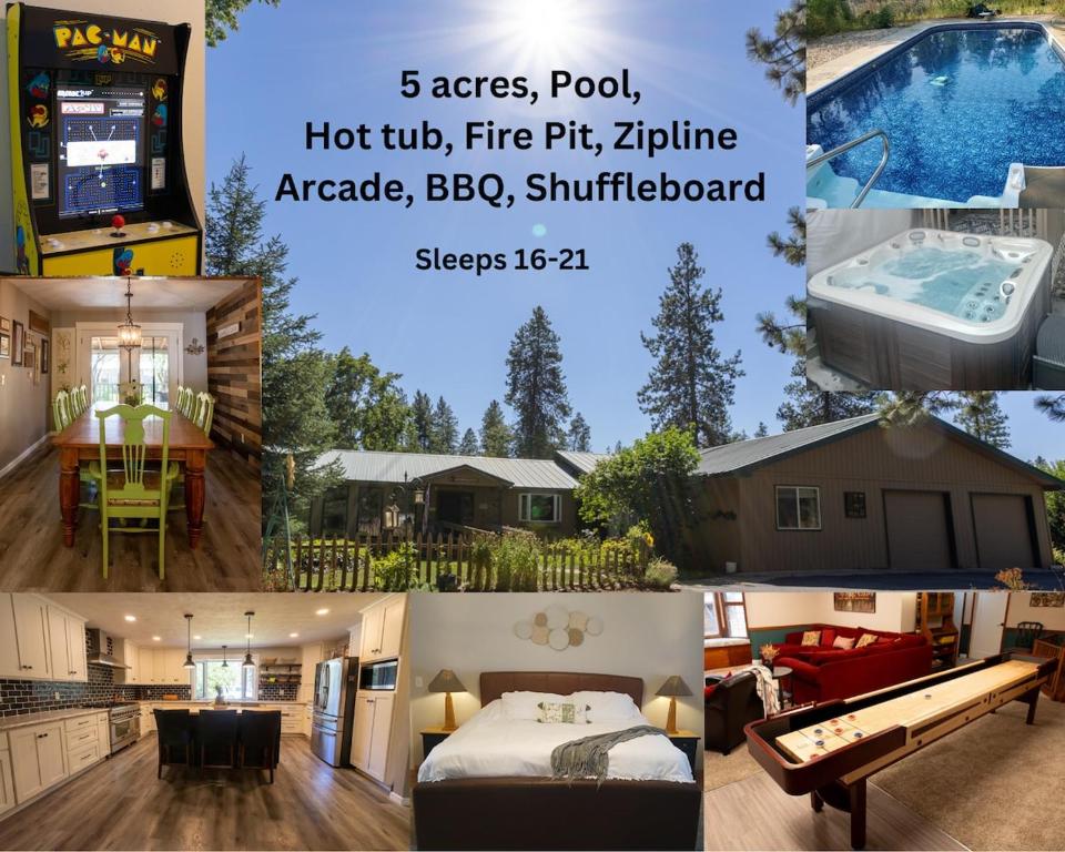 5 acres, Pool, Hot-tub, Zipline, Firepit, Arcade, BBQ, Shuffleboard ...