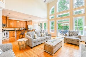 Lakefront home with private beach, dock, deck, kayaks, game room ...