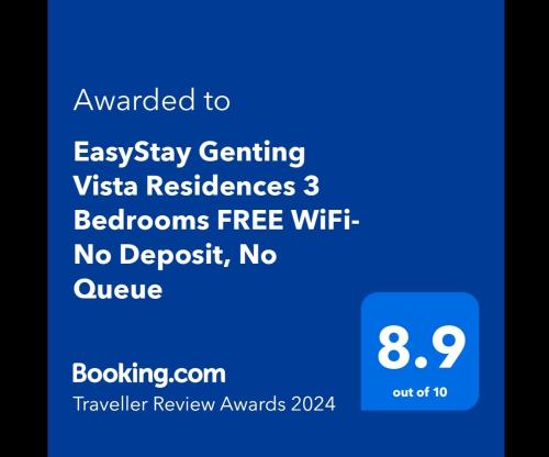 EasyStay Genting Vista Residences 3 Bedrooms FREE WiFi, 1 Parking- No Deposit,No Queue #Up to ...